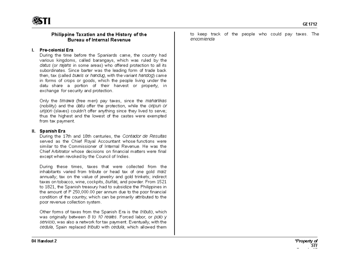 Philippine Taxation and the History of the Bureau of Internal Revenue ...