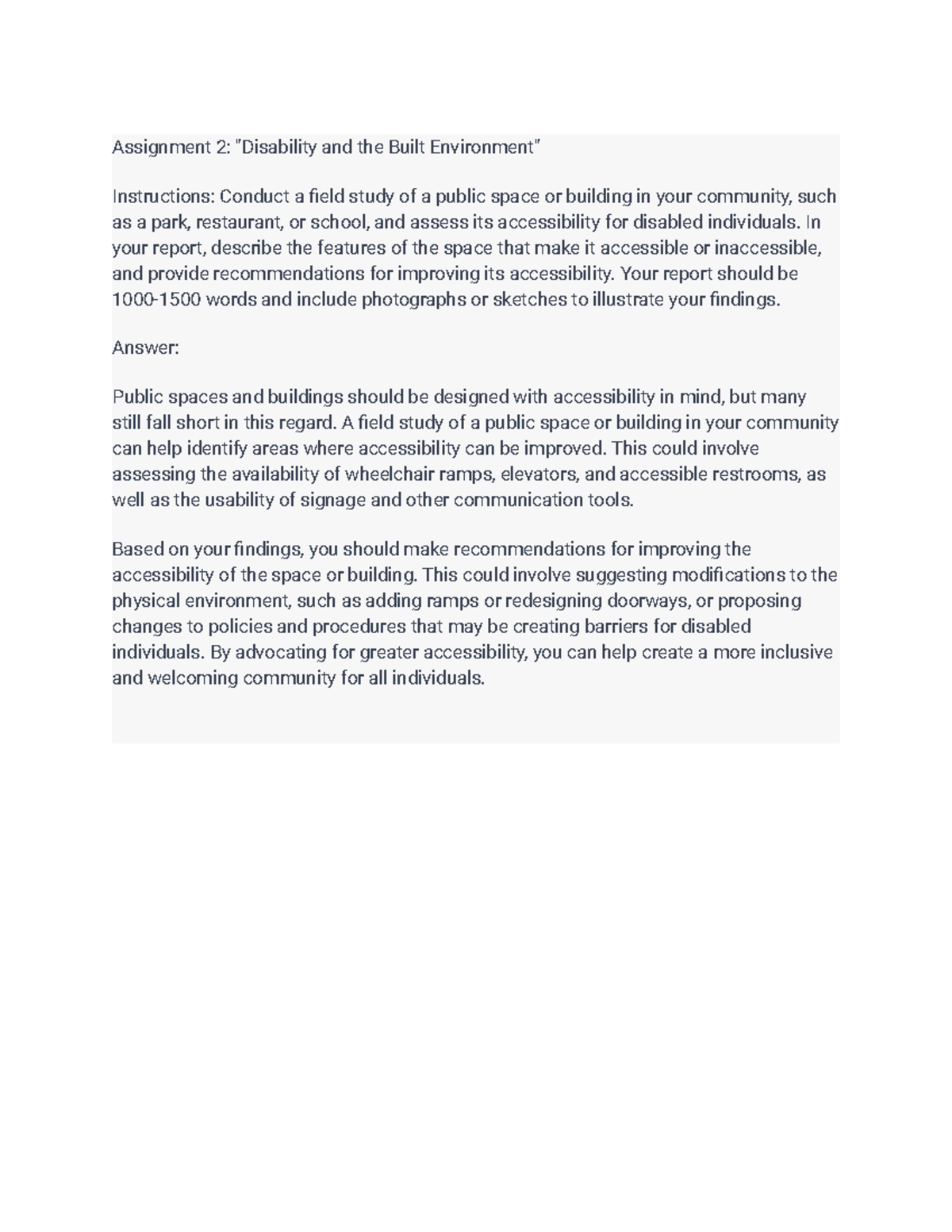 Assignment 2 Disability and the Built Environment - Assignment 2 ...