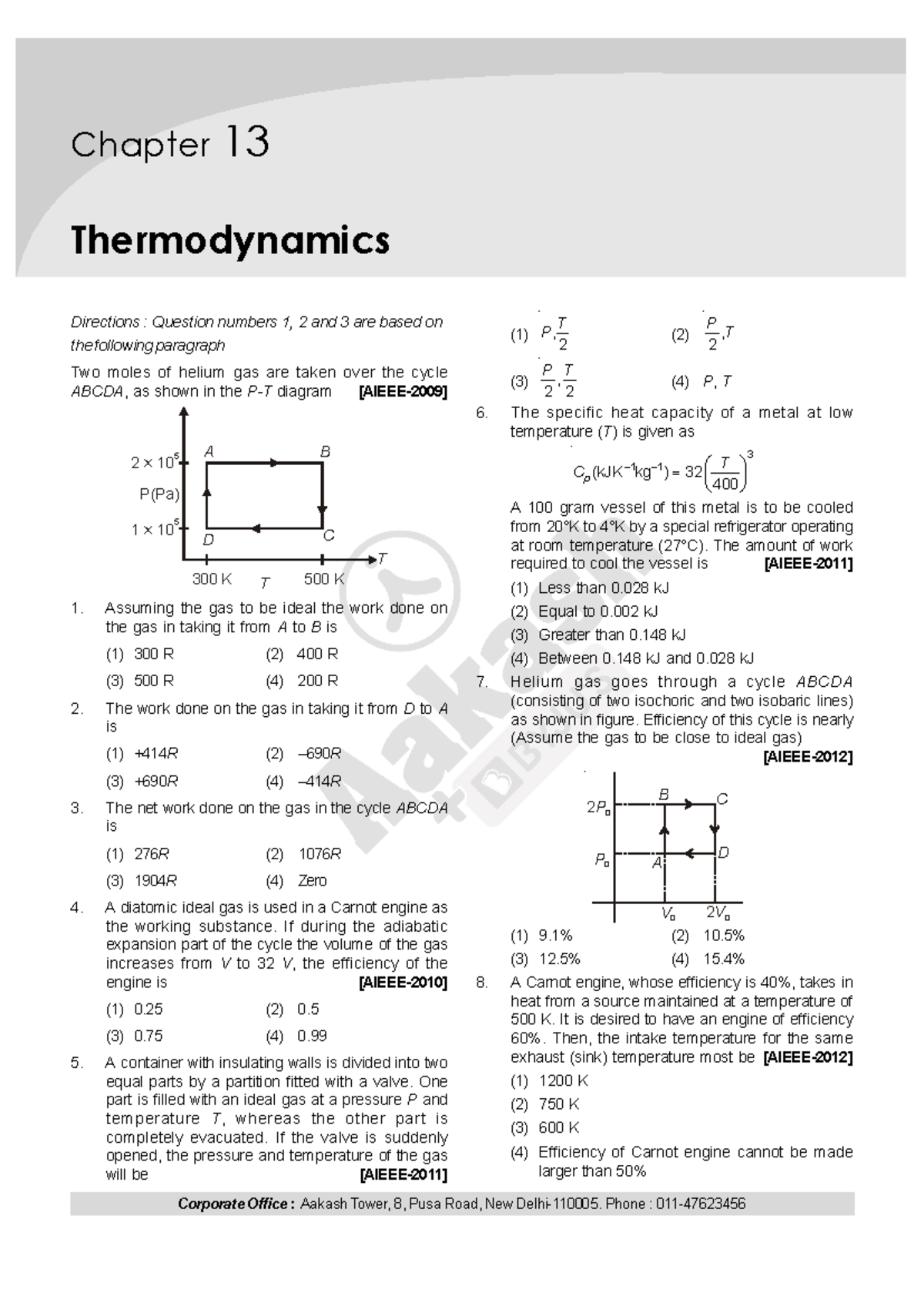 P Ch-13 Thermodynamics - Chapter 13 Thermodynamics Directions : Question numbers 1, 2 and 3 are ...