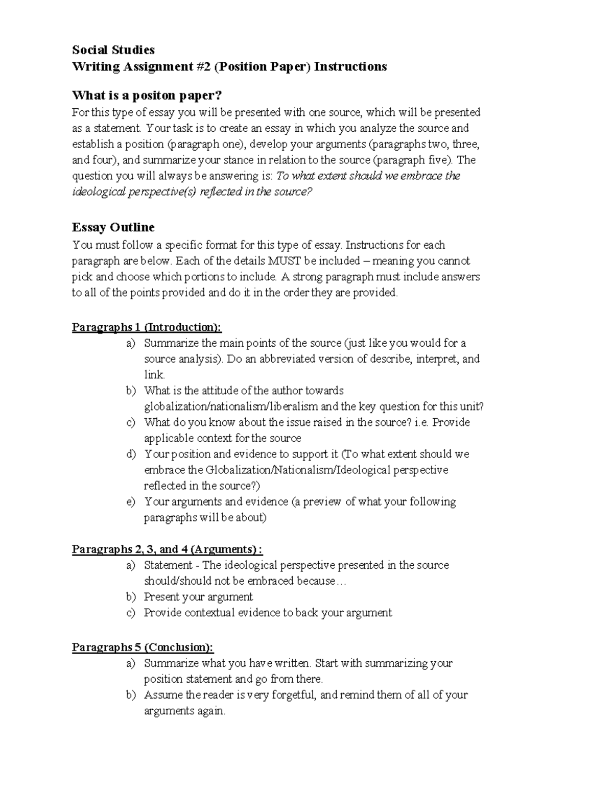 Position paper - how to - Writing Assignment #2 (Position Paper ...