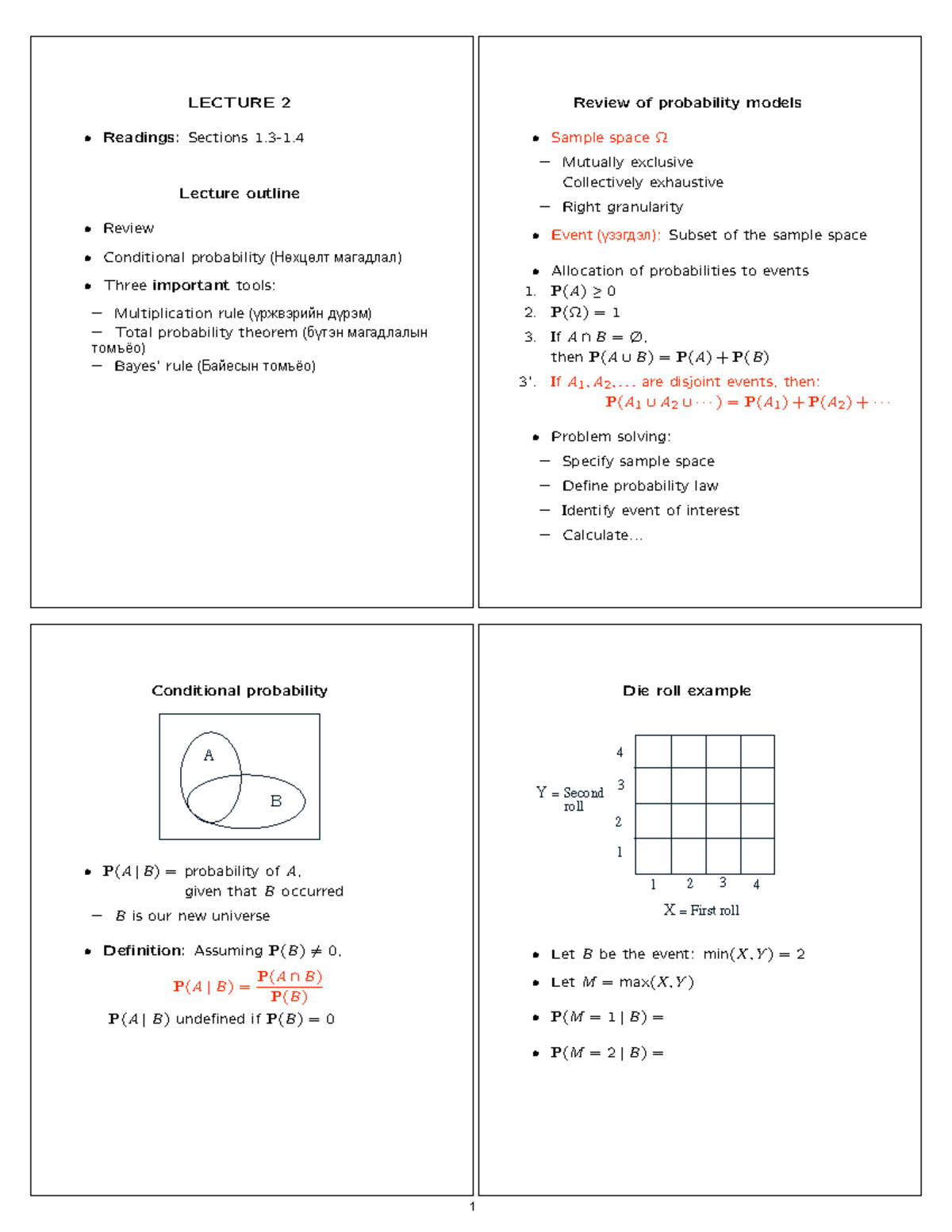 L02 - Math-Probability - LECTURE 2 Readings: Sections1-1. Lectureoutline Review - Studocu