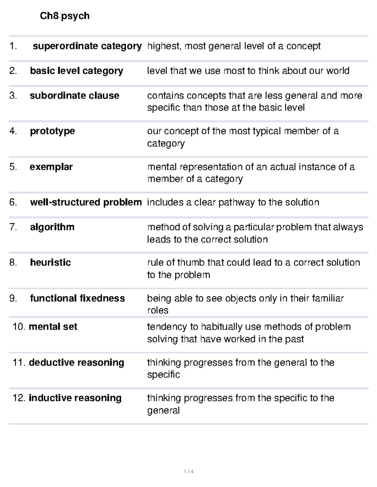 Ch 8 psych - validity - superordinate category highest, most general ...