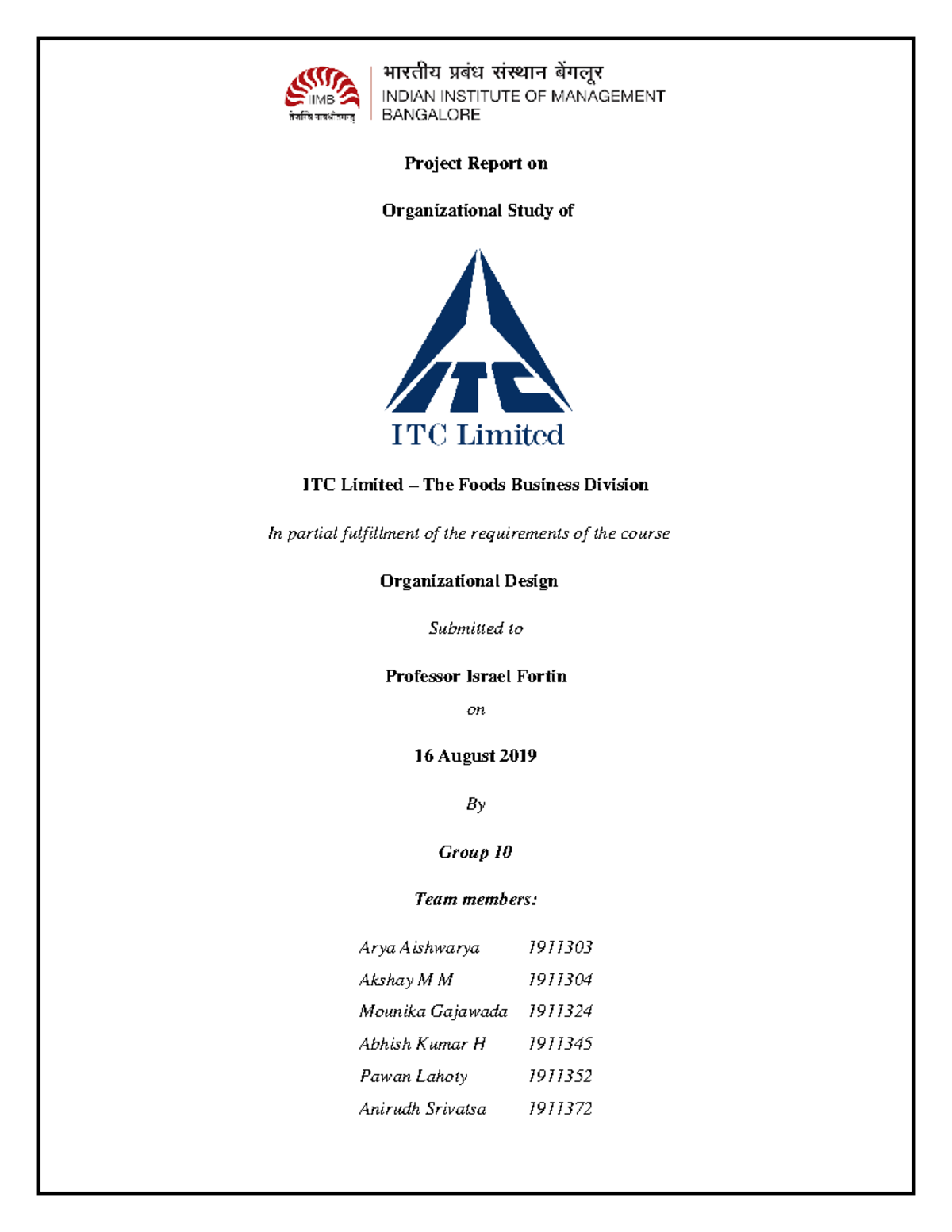 Group 10 ITC Final Report - Project Report on Organizational Study of ...