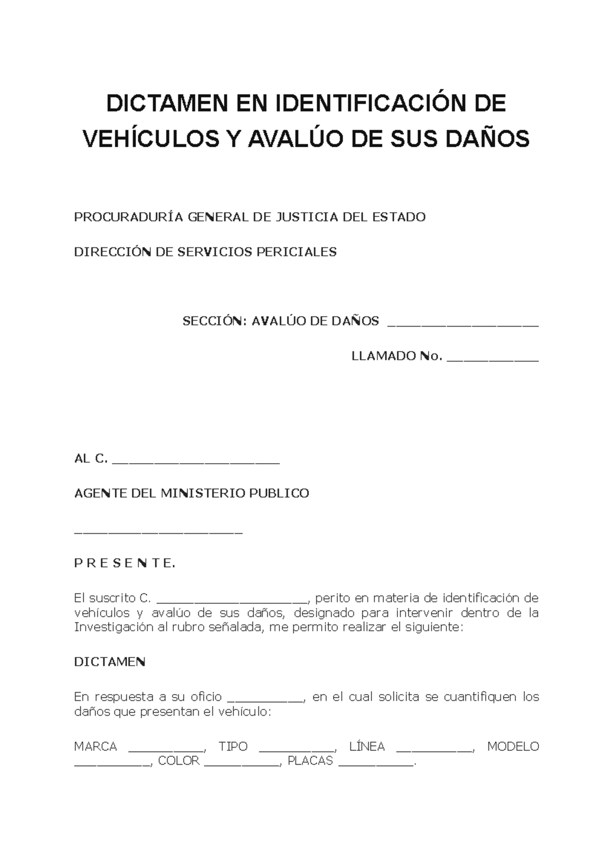 Dictamen de daños - free - DICTAMEN EN IDENTIFICACIÓN DE VEHÍCULOS Y ...