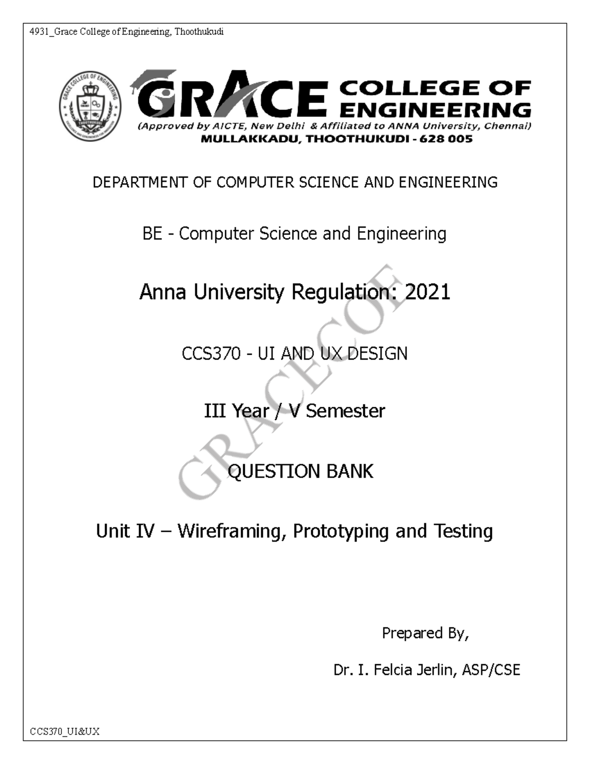 V Cse Ccs370 Uiandux Qb Unit4 Department Of Computer Science And