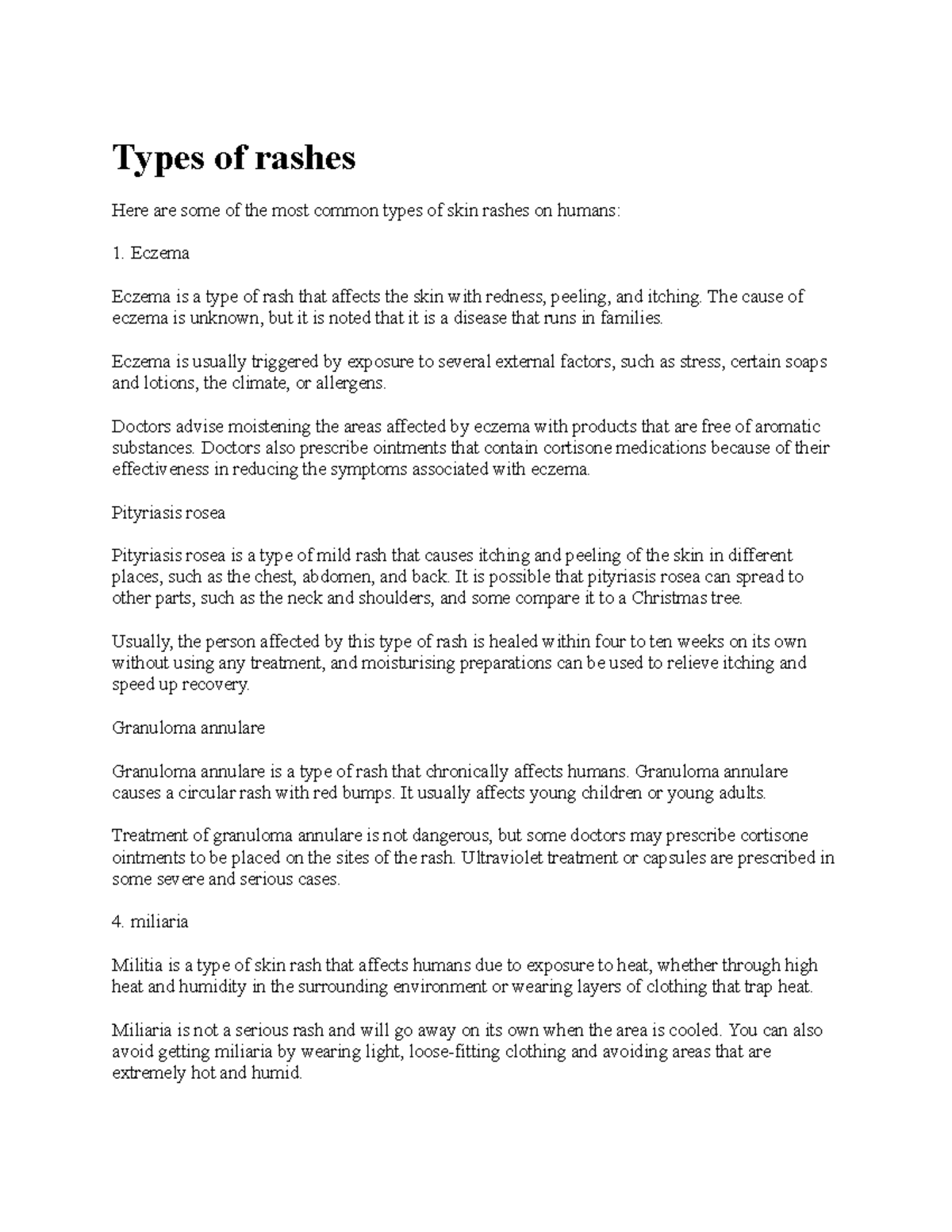 Types of rashes - Nursing - Assignment - 2021/2022 - Types of rashes ...