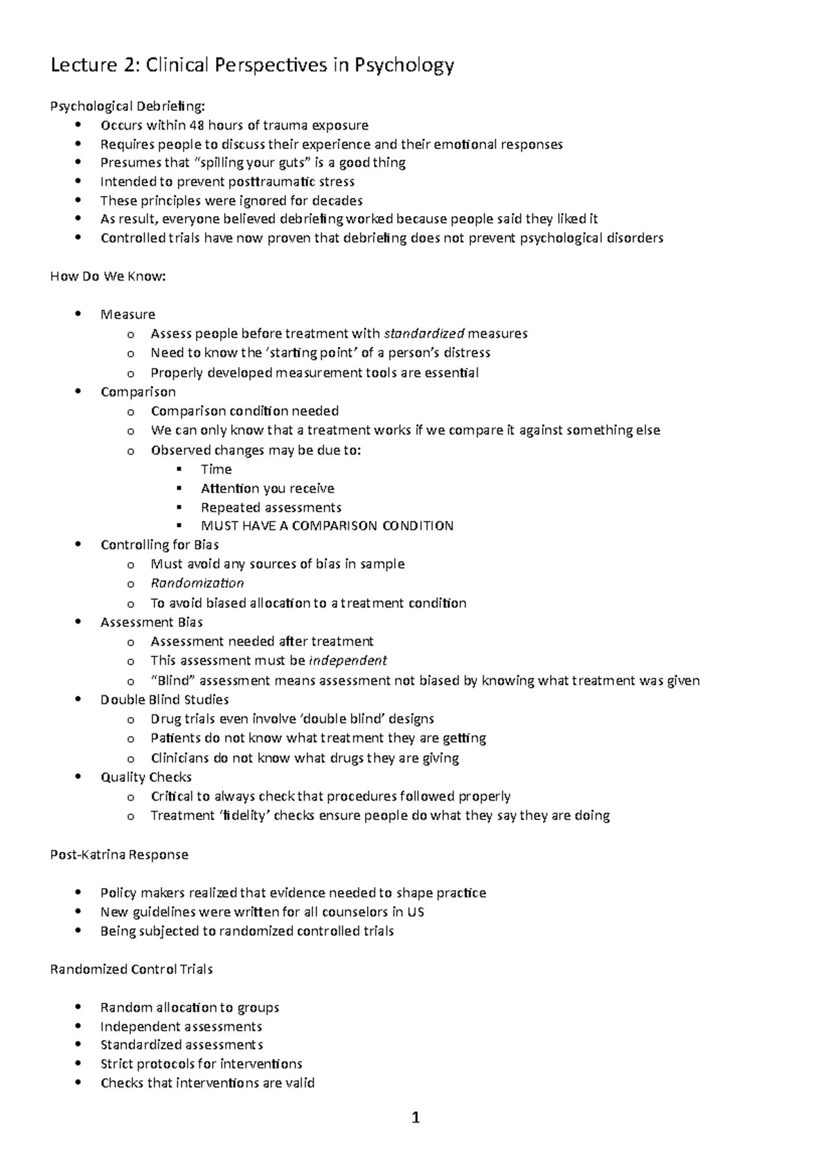 Psych 1A notes - Lecture note 1-6 - Lecture 2: Clinical Perspectives in ...