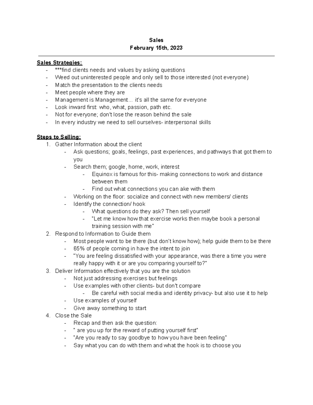 Gym Sales - UMass Amherst KIN 245 Lecture Notes - Sales February 15th ...