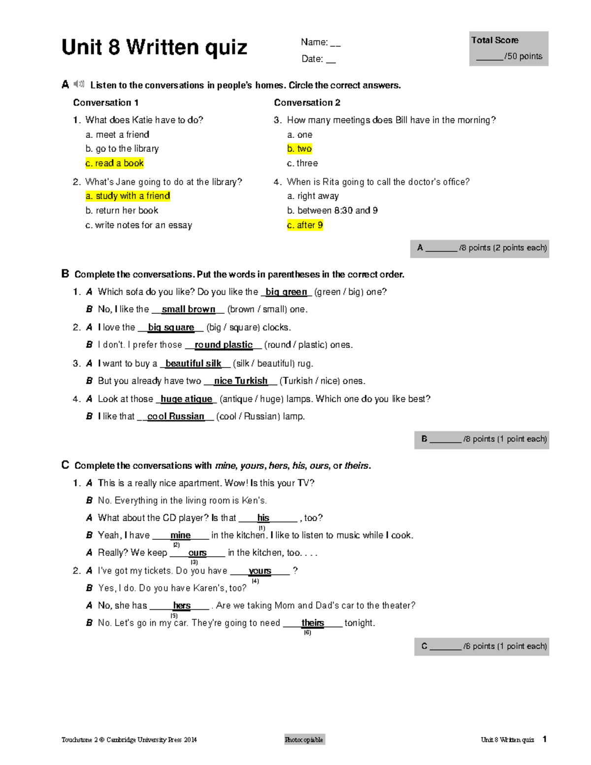 TS U8 WQ - Touchdown secunda edición - Touchstone 2 © Cambridge ...