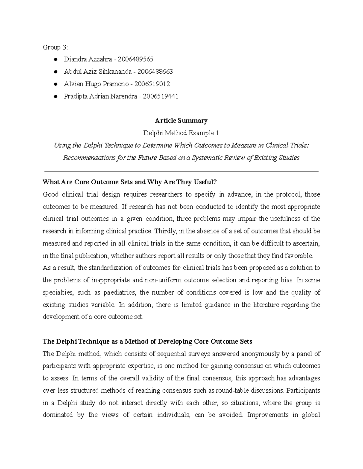 MDM Example 1 Summary Week 10 - Group 3: Diandra Azzahra - 2006489565 ...