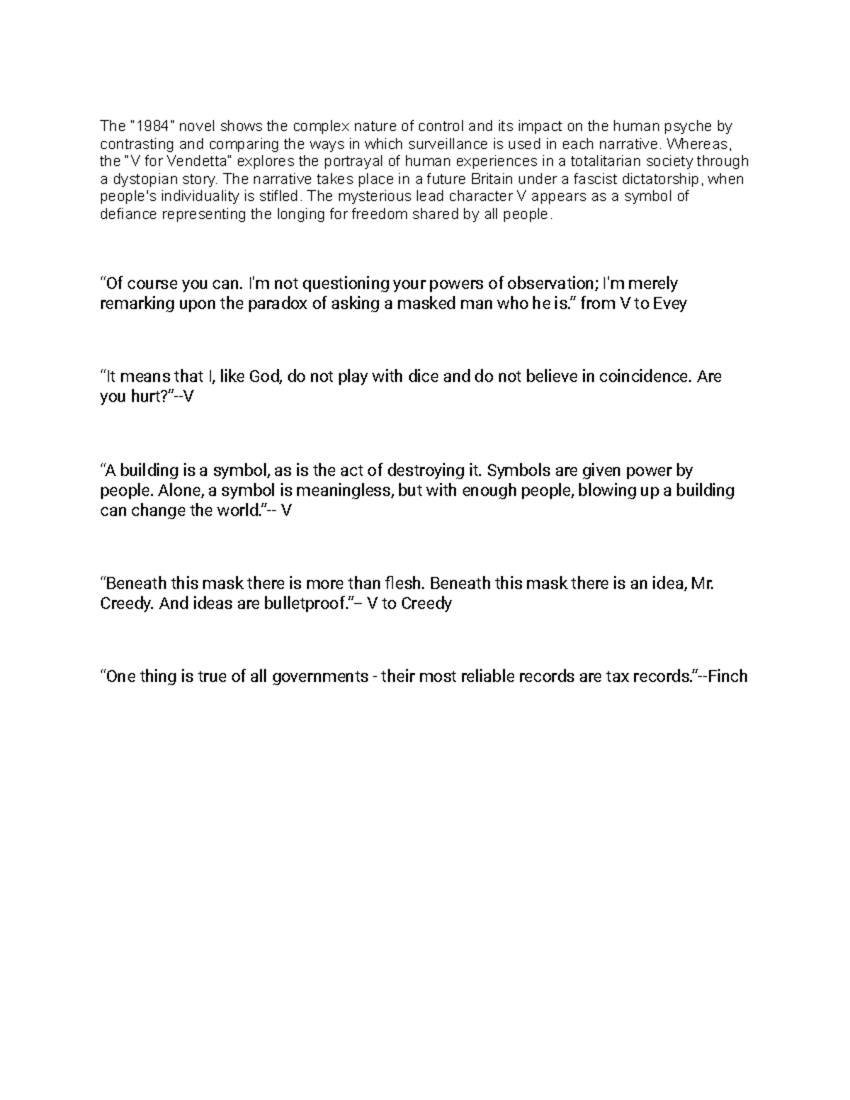 1984- v for vendetta cmparison and quotes - The “1984” novel shows the ...