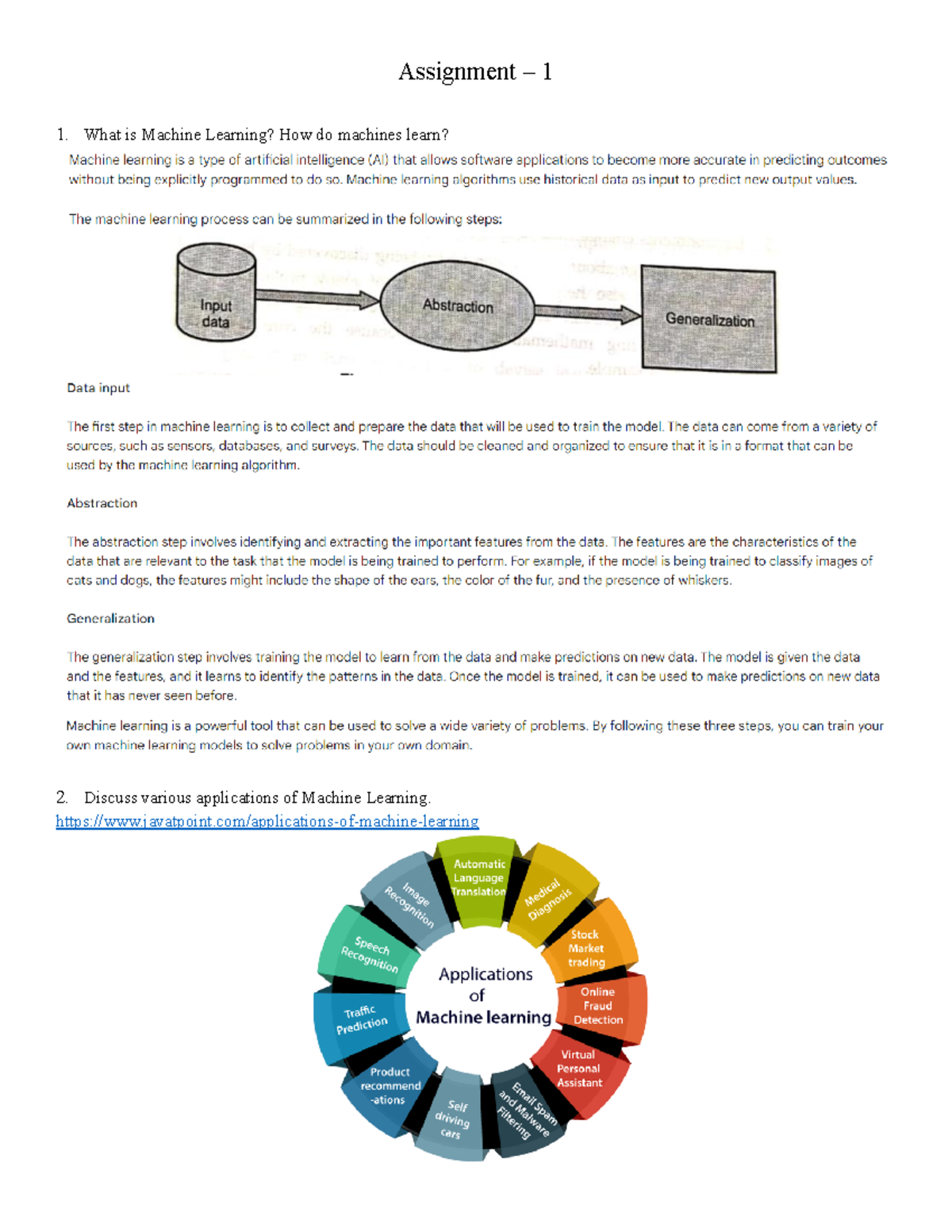 IML Assignment 1 to 4 - Assignment – 1 1. What is Machine Learning? How do machines learn? 2 ...