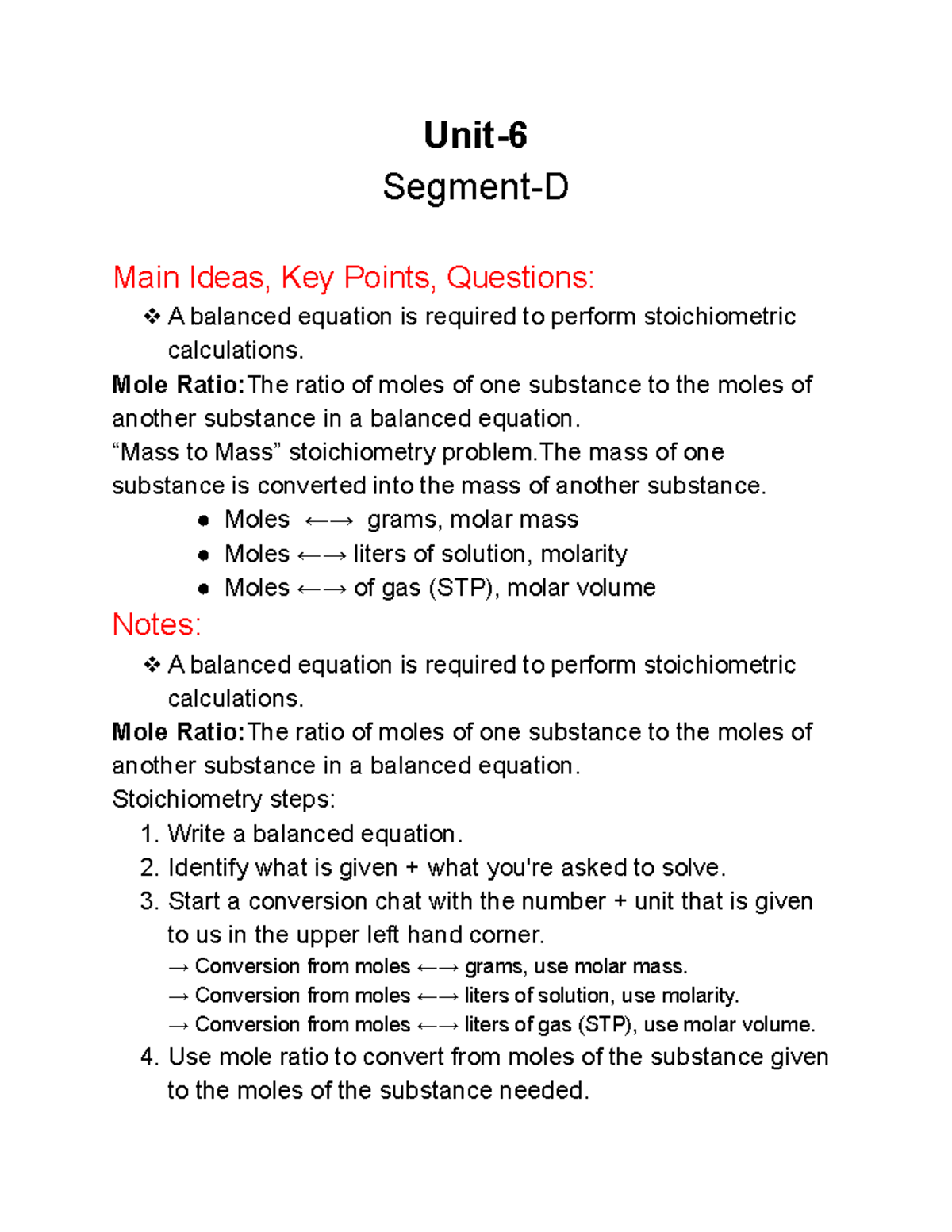 Unit-6 Segment -D - notes - Unit- Segment-D Main Ideas, Key Points ...