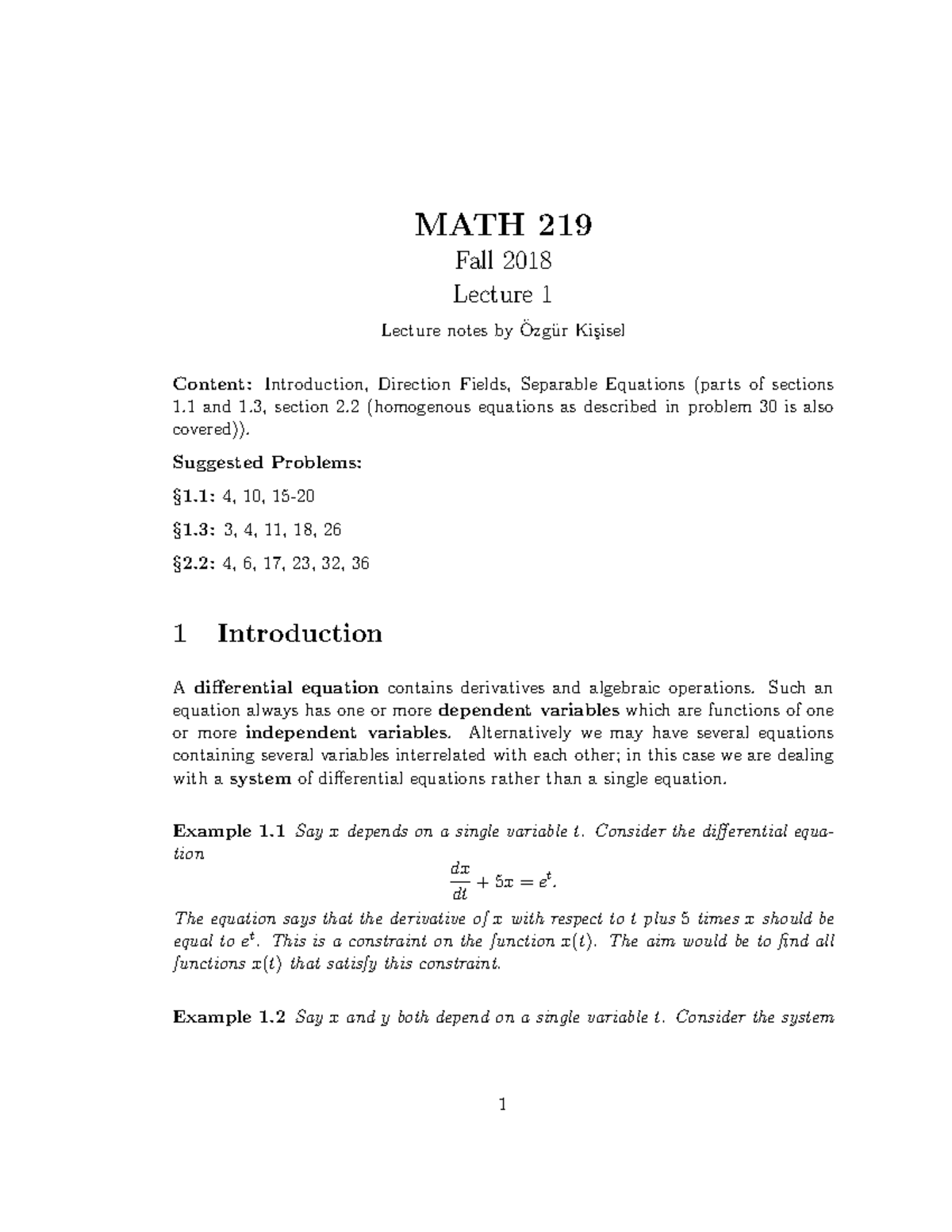 tem20039 lecture notes - MATH 219 Fall 2018 Lecture 1 Lecture notes ...