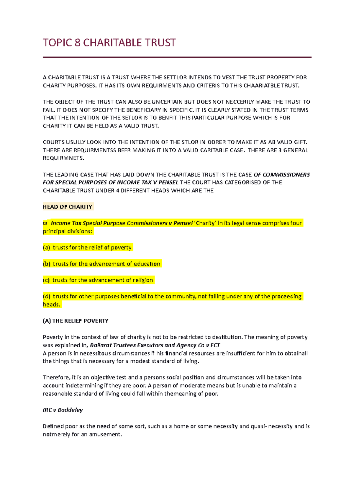 Topic 8 Charitable Trust - TOPIC 8 CHARITABLE TRUST A CHARITABLE TRUST ...