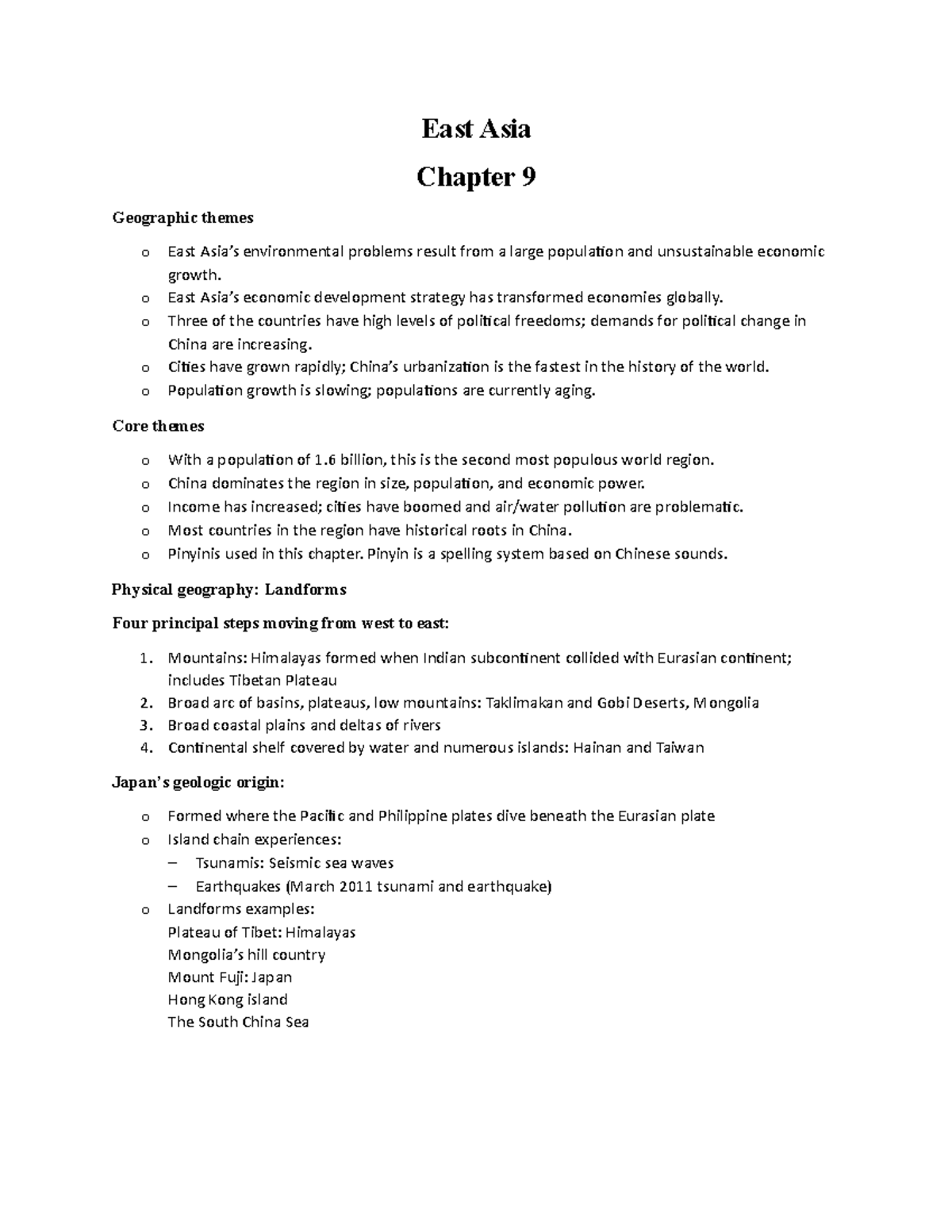 Chapter 9 - Geography: East Asia - INST 1060 - Studocu