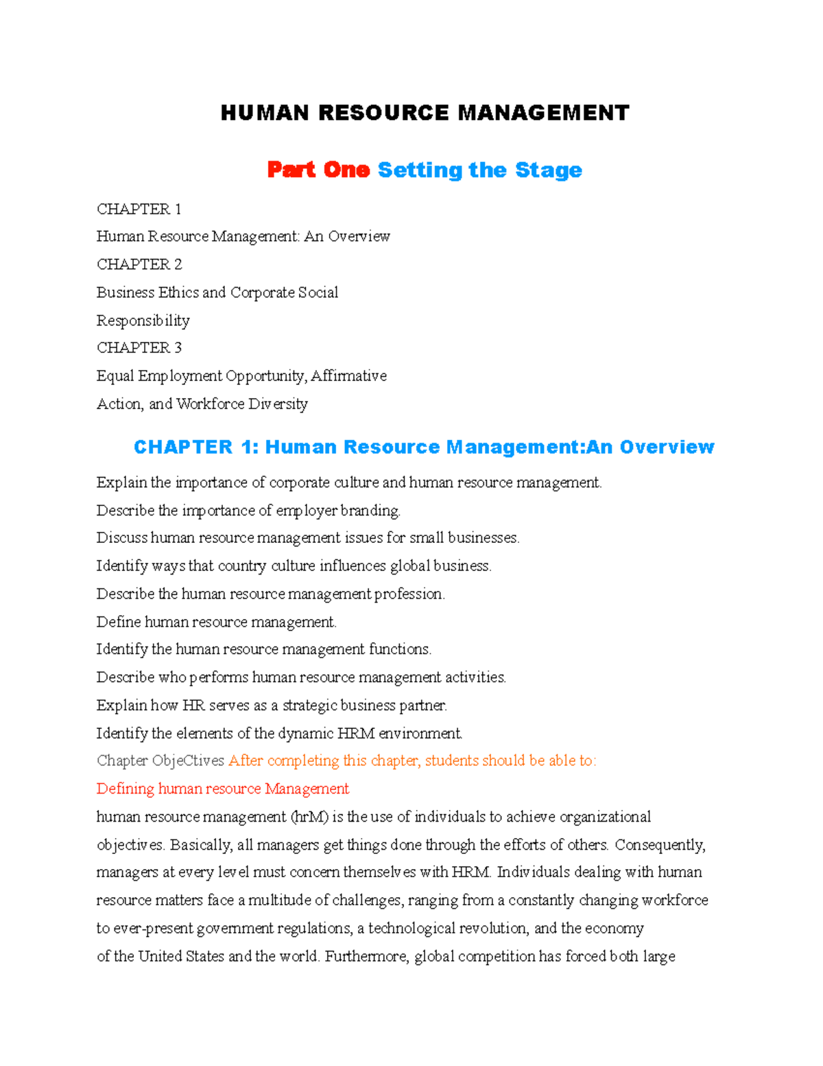 Human Resource Management PART 1 Chapter 1F - HUMAN RESOURCE MANAGEMENT Part One Setting the ...