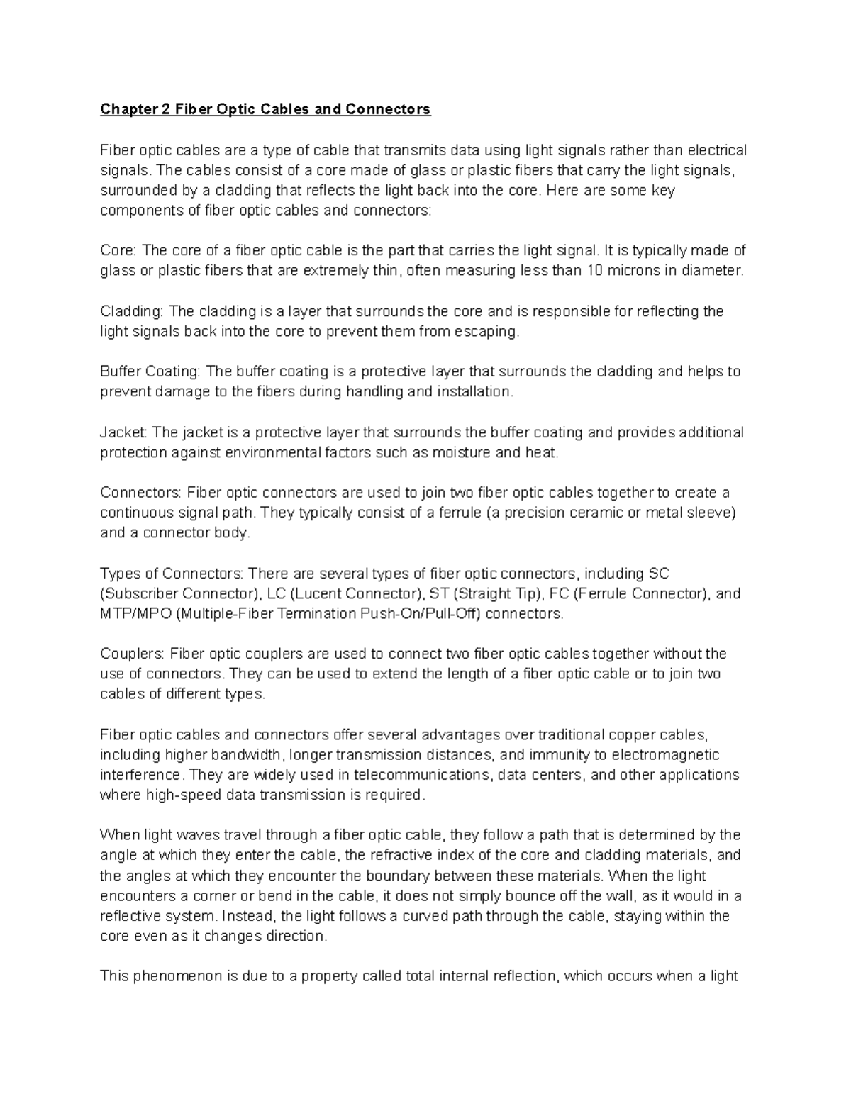 Chapter 2 Fiber Optic Cables and Connectors - Chapter 2 Fiber Optic ...