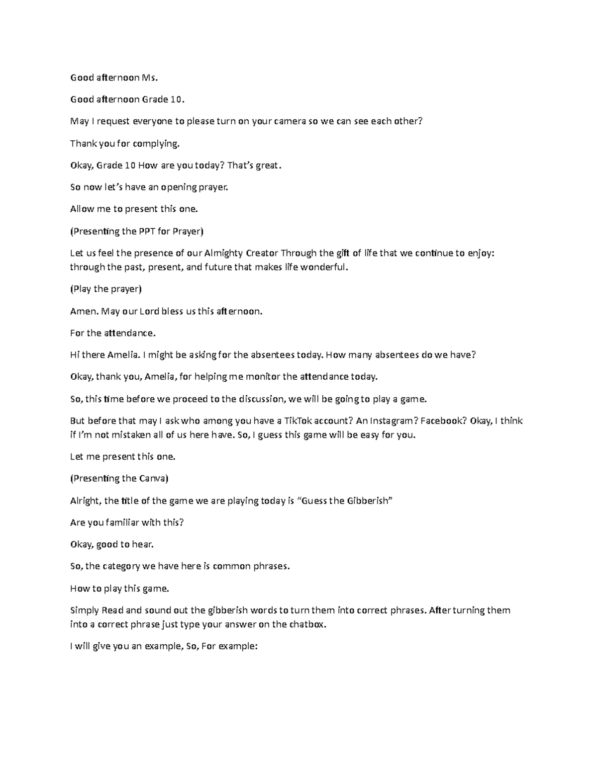 Preliminary Act Script That Save Life Good Afternoon Ms Good