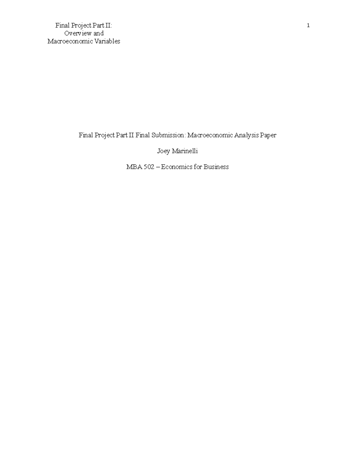 MBA 502 - 10-1 Final Project Part II final submission 1 - Overview and ...