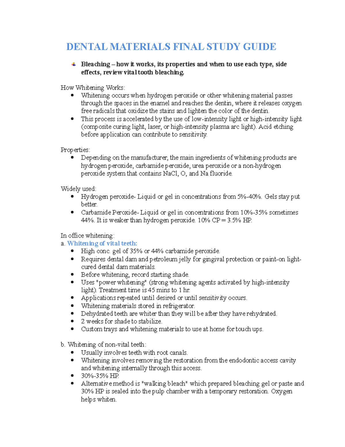 Dental Materials Final Study Guide - DES 1100 - Valencia College - Studocu