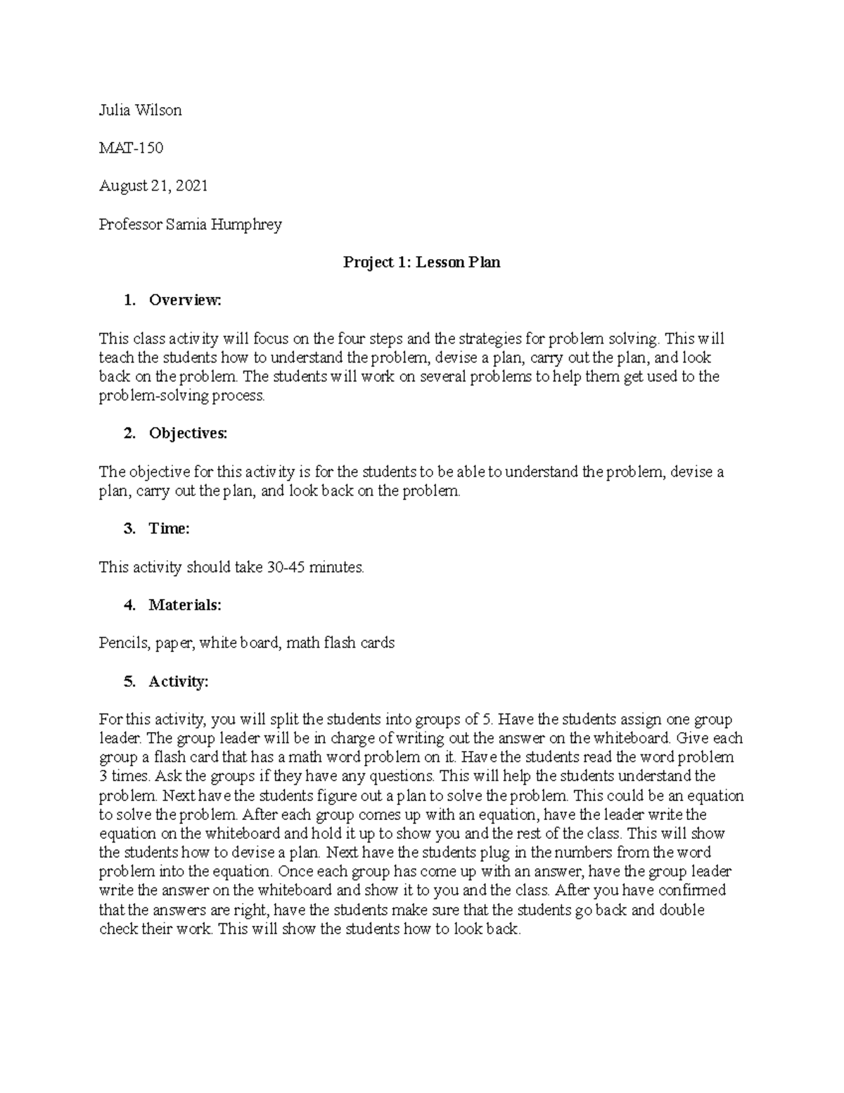 MAT-150 Project 1 Lesson Plan - Julia Wilson MAT- August 21, 2021 ...