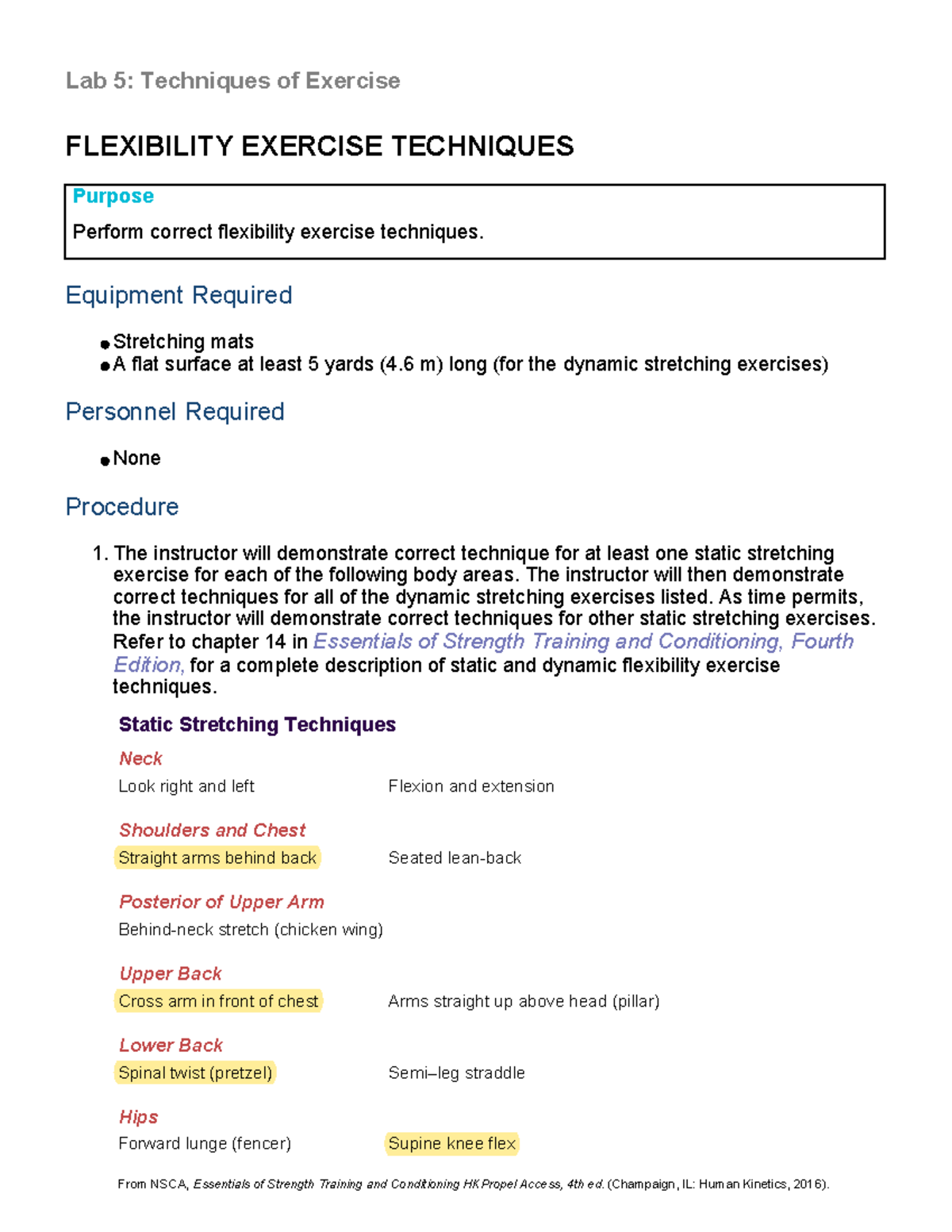 Strength & COND - LAB 5 Flexibility - Lab 5: Techniques of Exercise ...