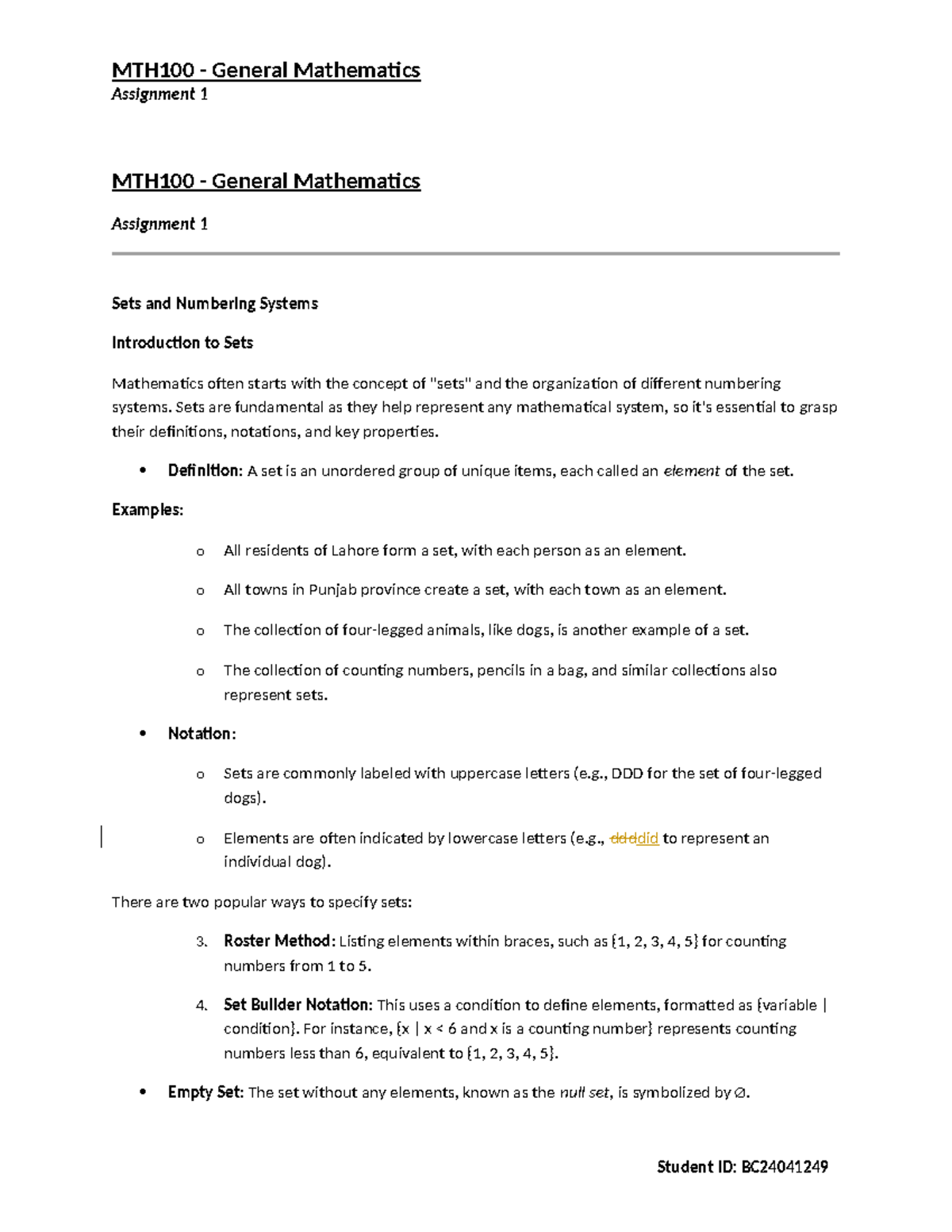 Draft 1star first assigmnment - Assignment 1 MTH100 - General ...