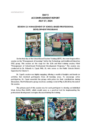 JULY 23 2024 DAY 1 SBTT Group 1 Accomplishment Report - MATHEMATICS 7 ...