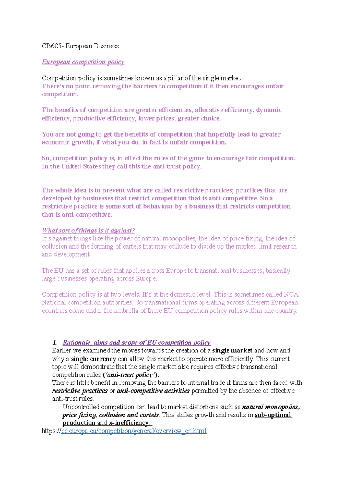 European Business- competition policy - CB605- European Business ...