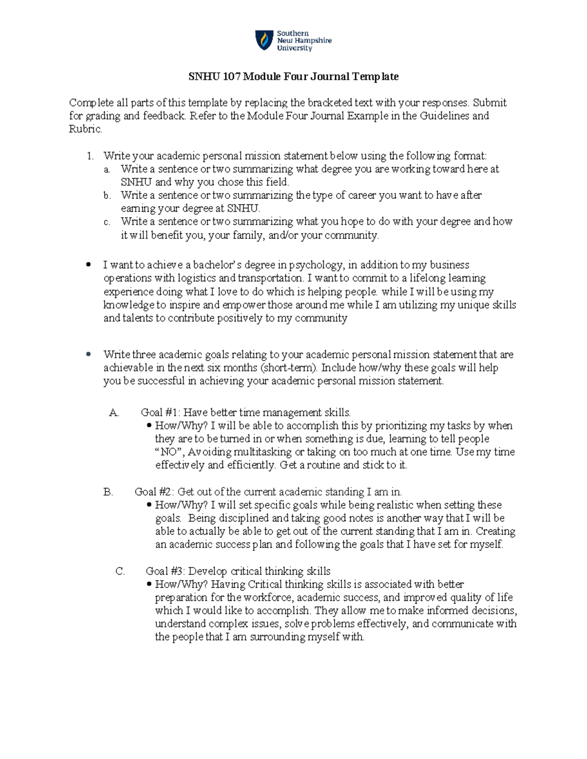 4-2 Mission Statement - SNHU 107 Module Four Journal Template Complete ...