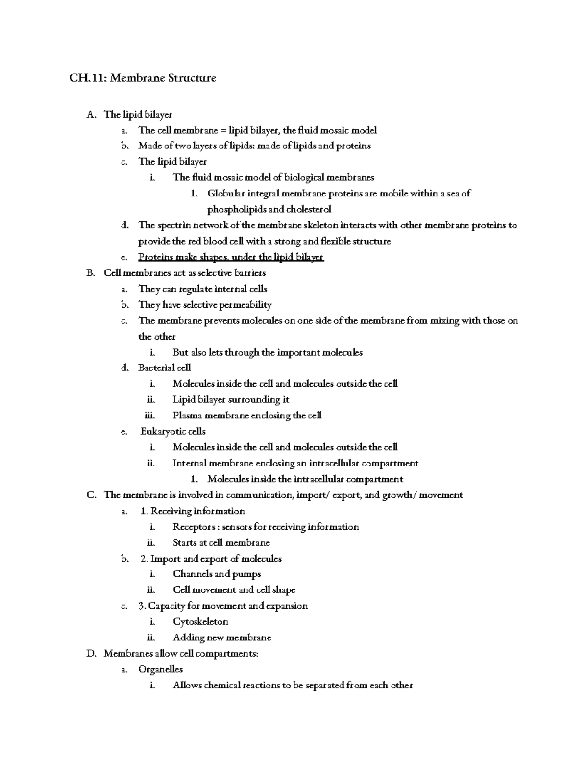 CH.11 Membrane Structure - CH: Membrane Structure A. The lipid bilayer ...