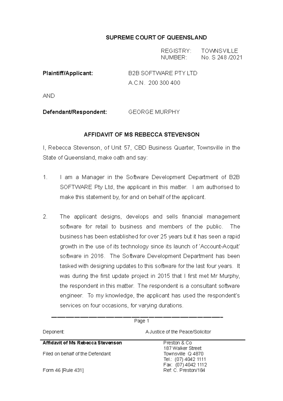 Affidavit Rebecca Stevenson 2021 (applicant) - SUPREME COURT OF ...