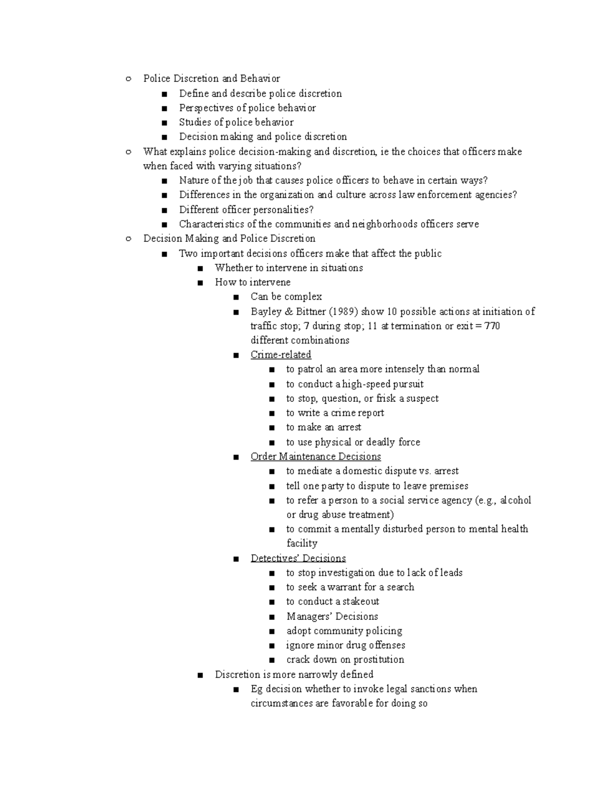 Chapter Six - NOTES - Police Discretion and Behavior Define and ...