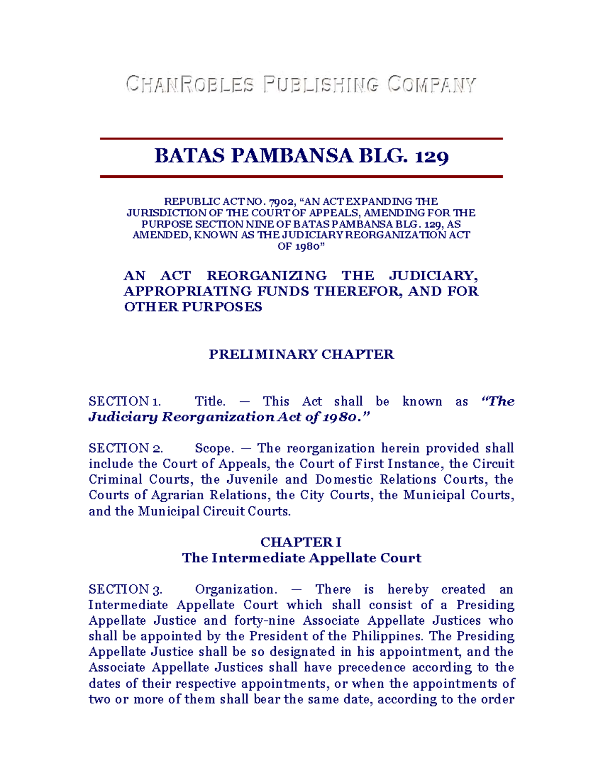 Batas Pambansa BLG. 129 - BATAS PAMBANSA BLG. 129 REPUBLIC ACT NO. 7902 ...