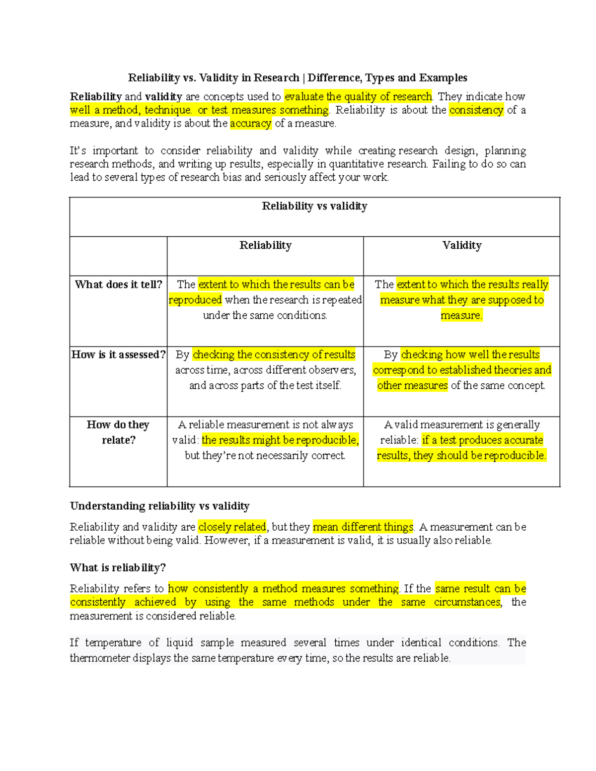 Reliability and Validity in Research - Reliability vs. Validity in ...
