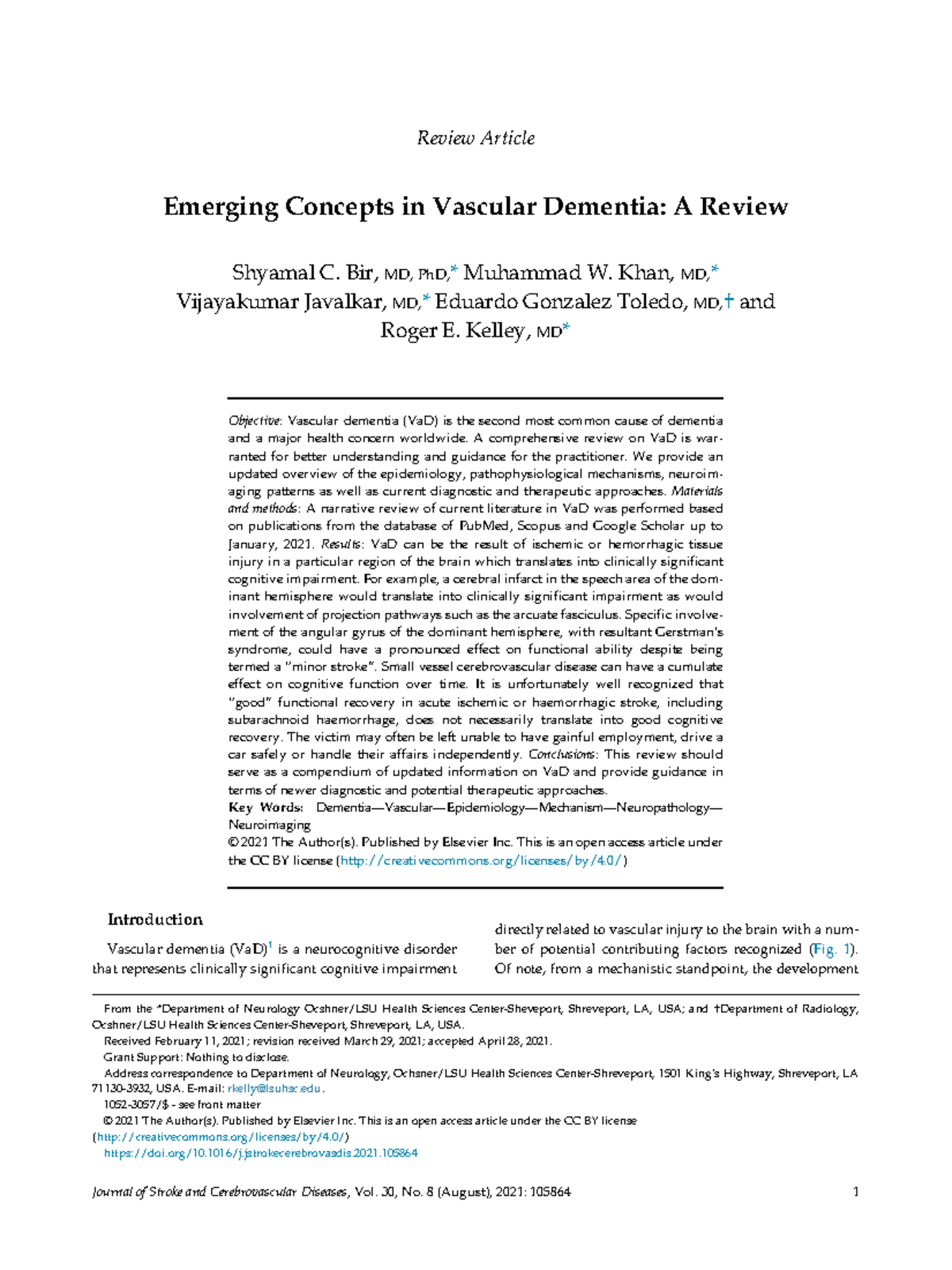 17 Emerging concepts in vascular dementia A review 2021 - Review ...