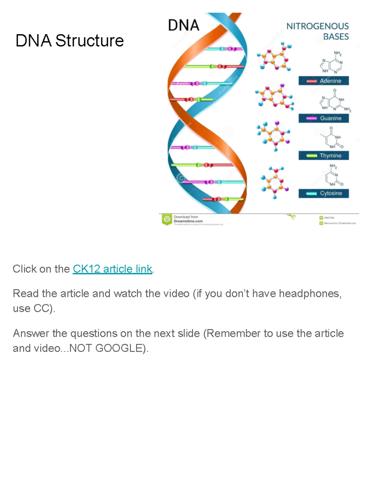 CK-12 DNA Structure - DNA Structure Click on the CK12 article link ...