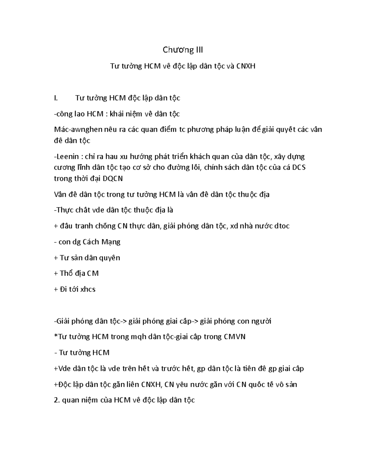 Tthcm - Tư tưởng Hồ Chí Minh - Ch ng IIIươ T t ng HCM vềề đ c l p dân t c và CNXHưưởộậộ I. T t ...