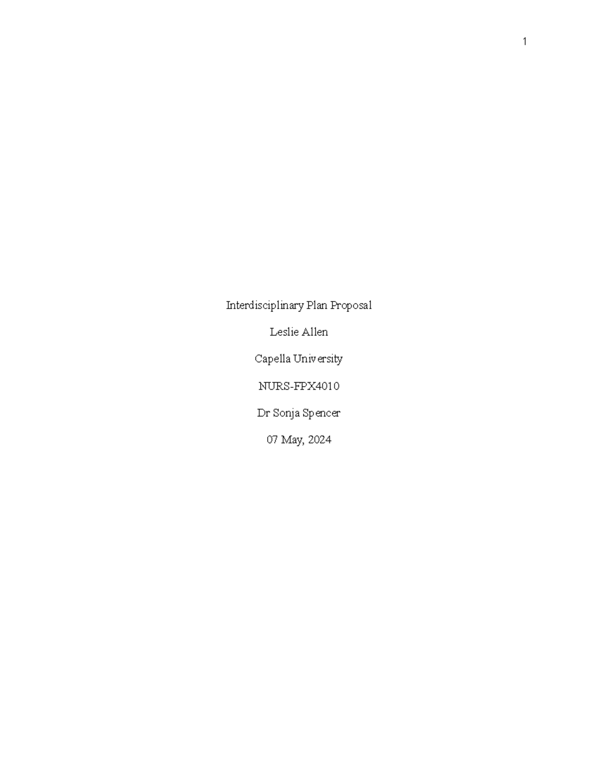 Interdisciplinary Plan Proposal - Interdisciplinary Plan Proposal ...