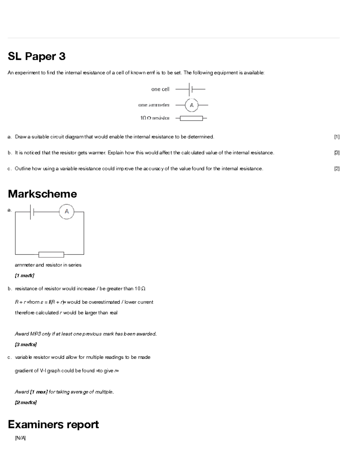 Markscheme-SL-paper 3 - SL Paper 3 Markscheme Examiners report An experiment to ûnd the internal ...