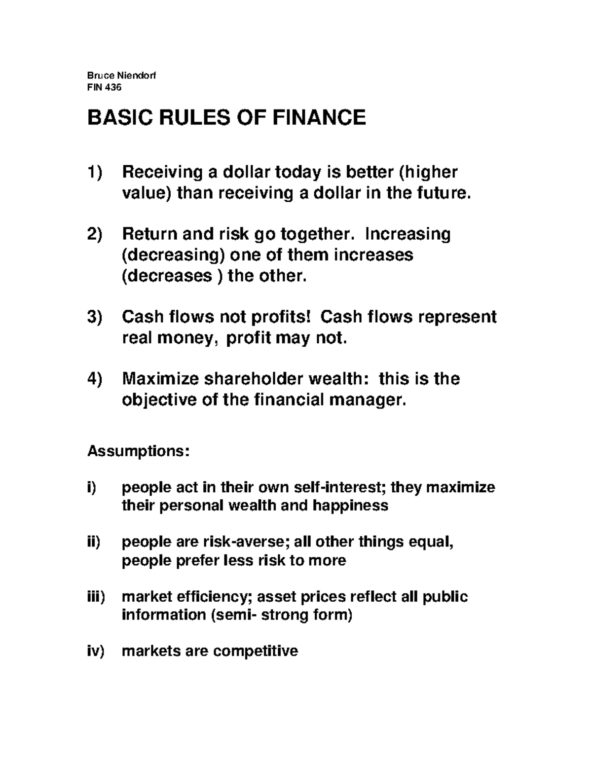 BARF'S - BARF'S - Basic Rules of Finance - Bruce Niendorf FIN 436 BASIC ...