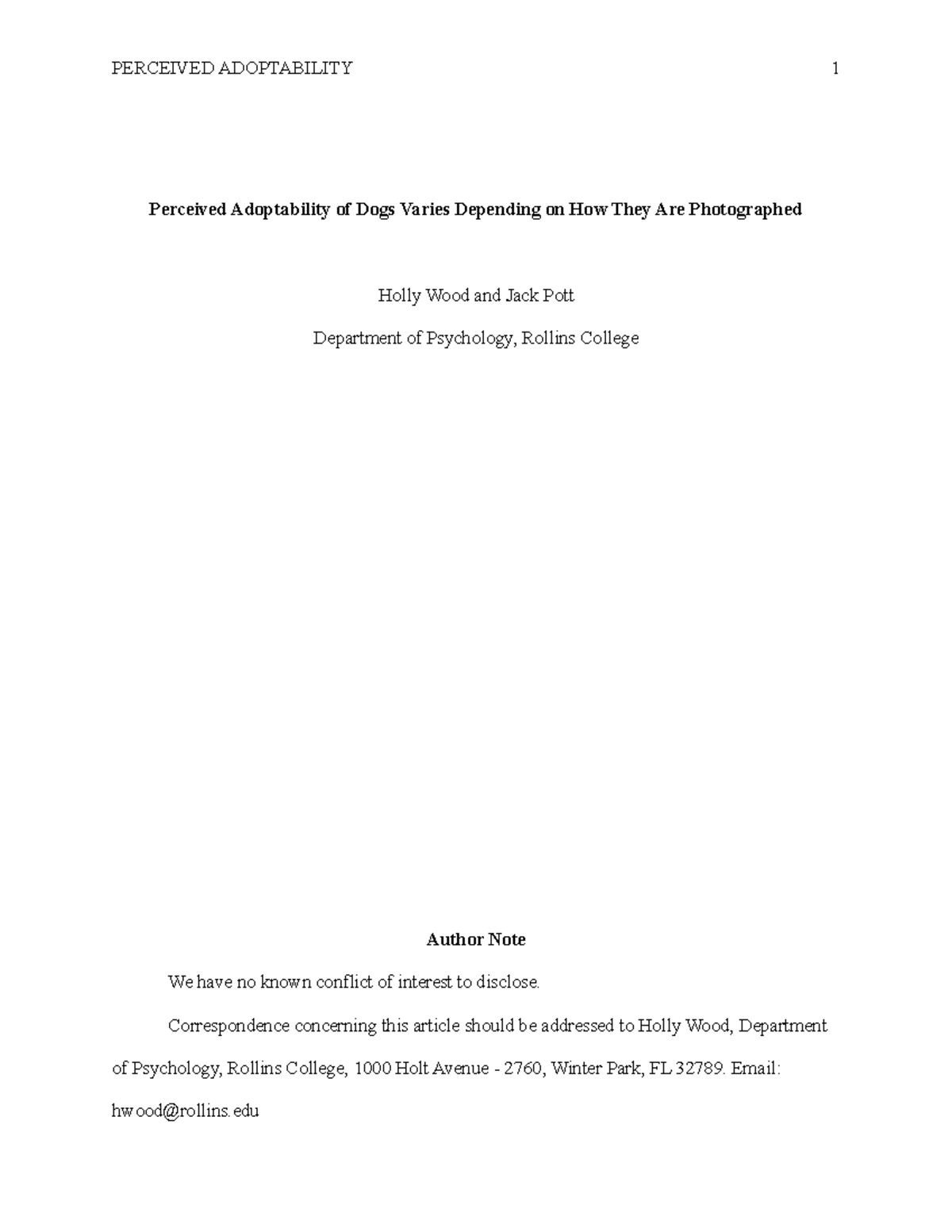 One-Way Repeated Dog Adoptability - Problem - Perceived Adoptability of ...