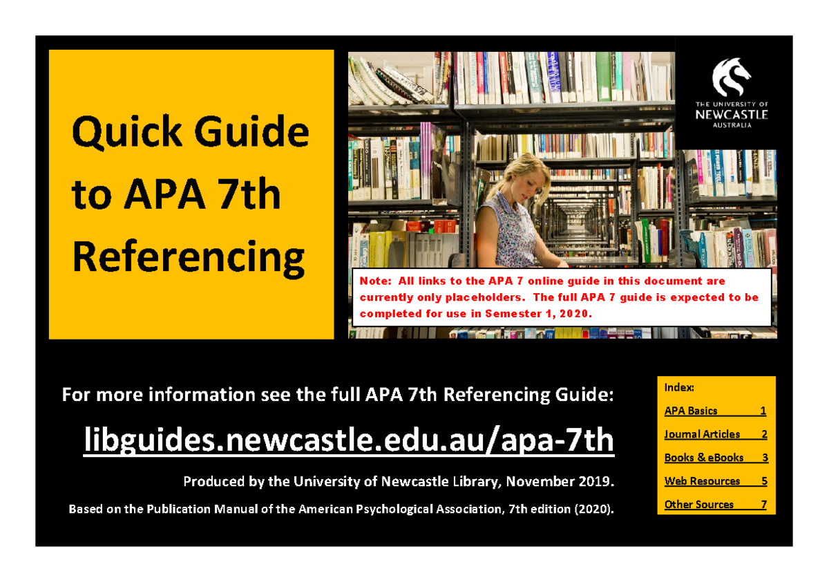 Week 1 Quick Guide to APA 7 Late Nov 2019 - For more information see ...