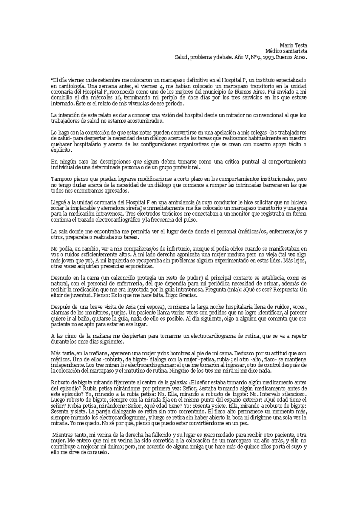 Mario Testa-desde la cama del paciente - Mario Testa Médico sanitarista ...