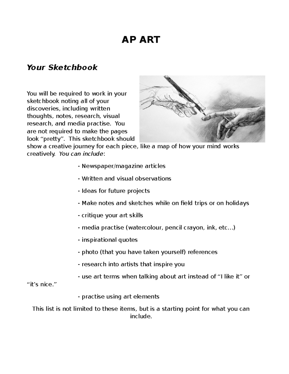 AP Art sketchbook information - AP ART Your Sketchbook You will be ...