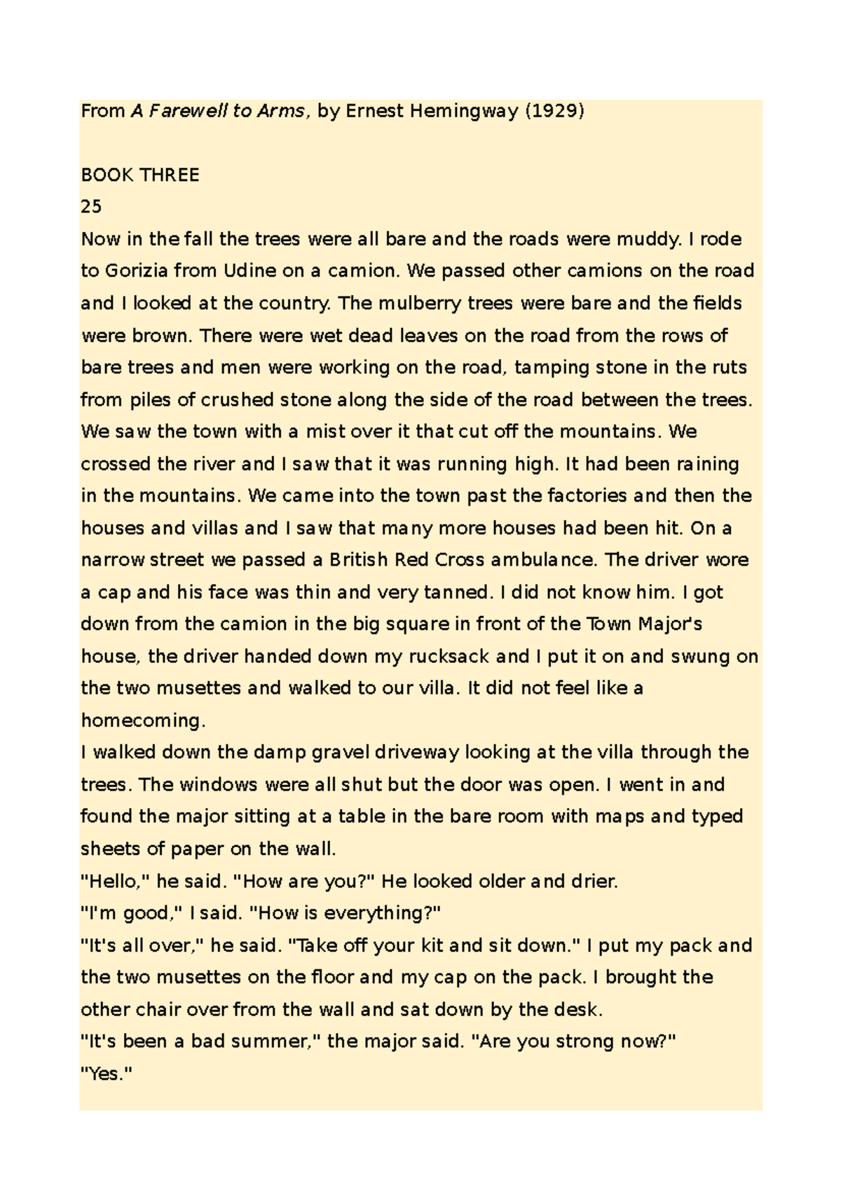 Hemingway - A Farewell to Arms - From A Farewell to Arms , by Ernest ...