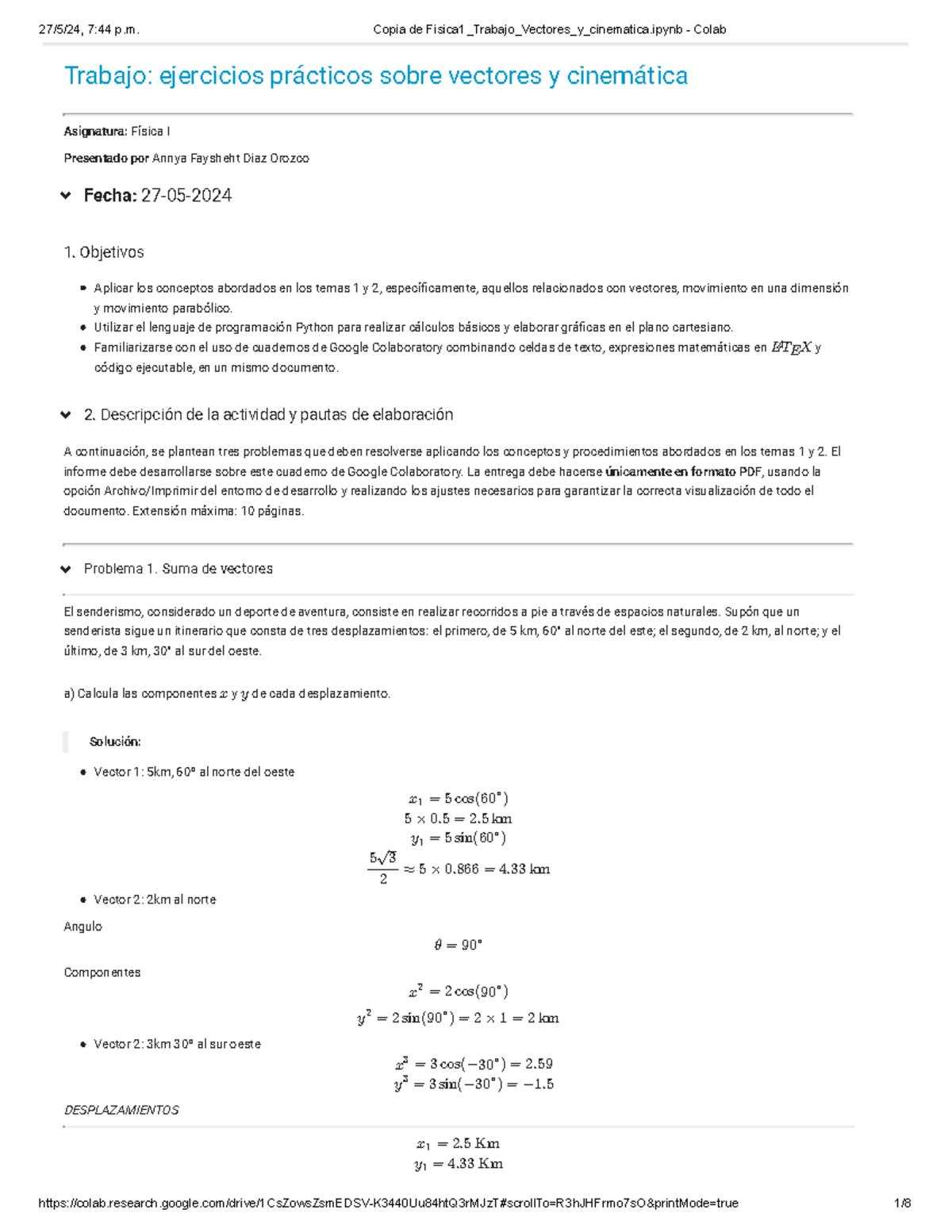Fisica 1 Trabajo Vectores y cinematica.ipynb - Colab - Trabajo ...
