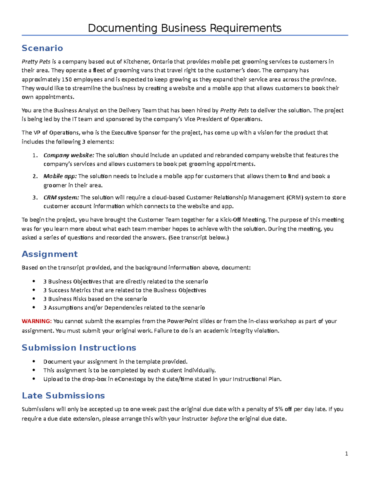 IA2 - Business Requirements Instructions - Documenting Business ...