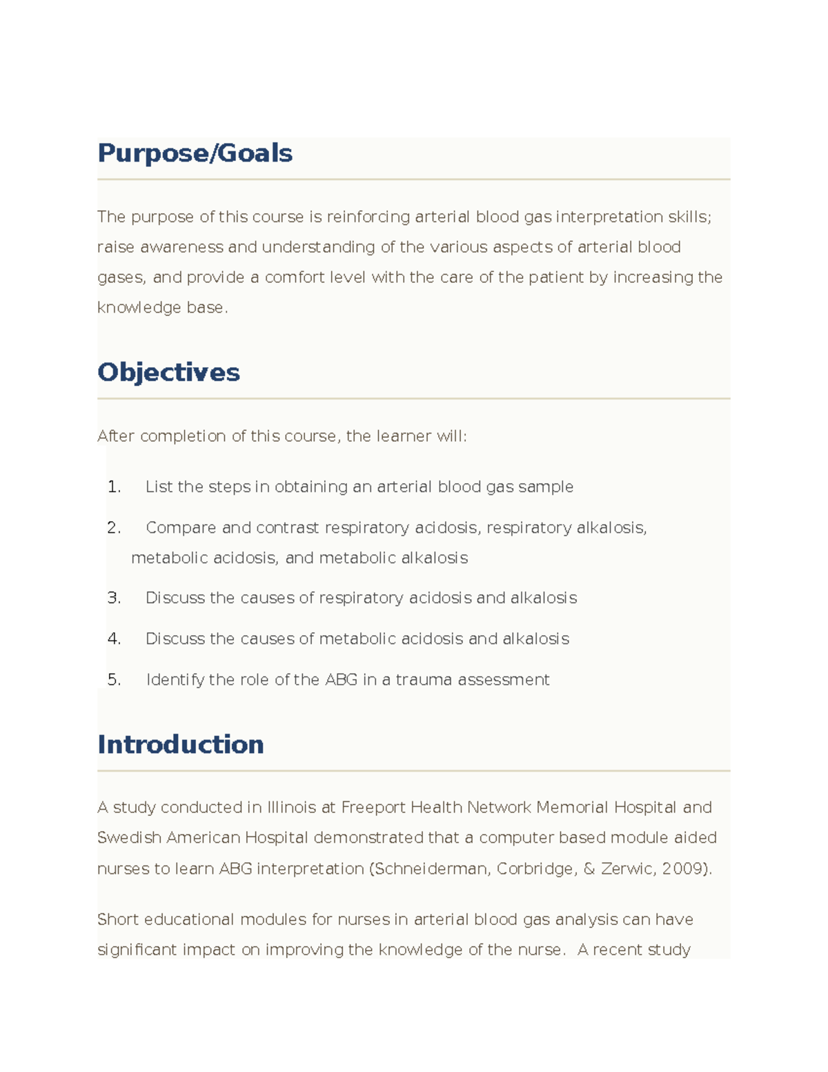 ABG Sampling and Interpretation - Purpose/Goals The purpose of this ...